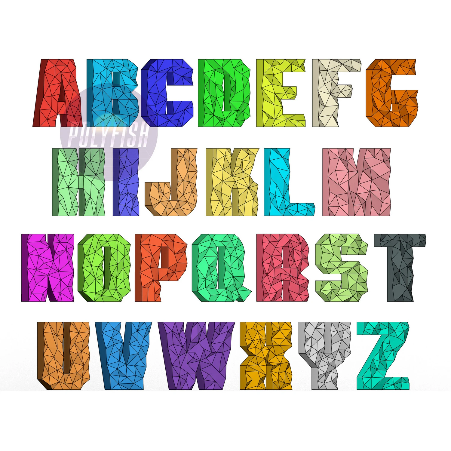 Latin Alphabet PDF Template, Low Poly, Paper Sculpture, DIY, Pepakura ...