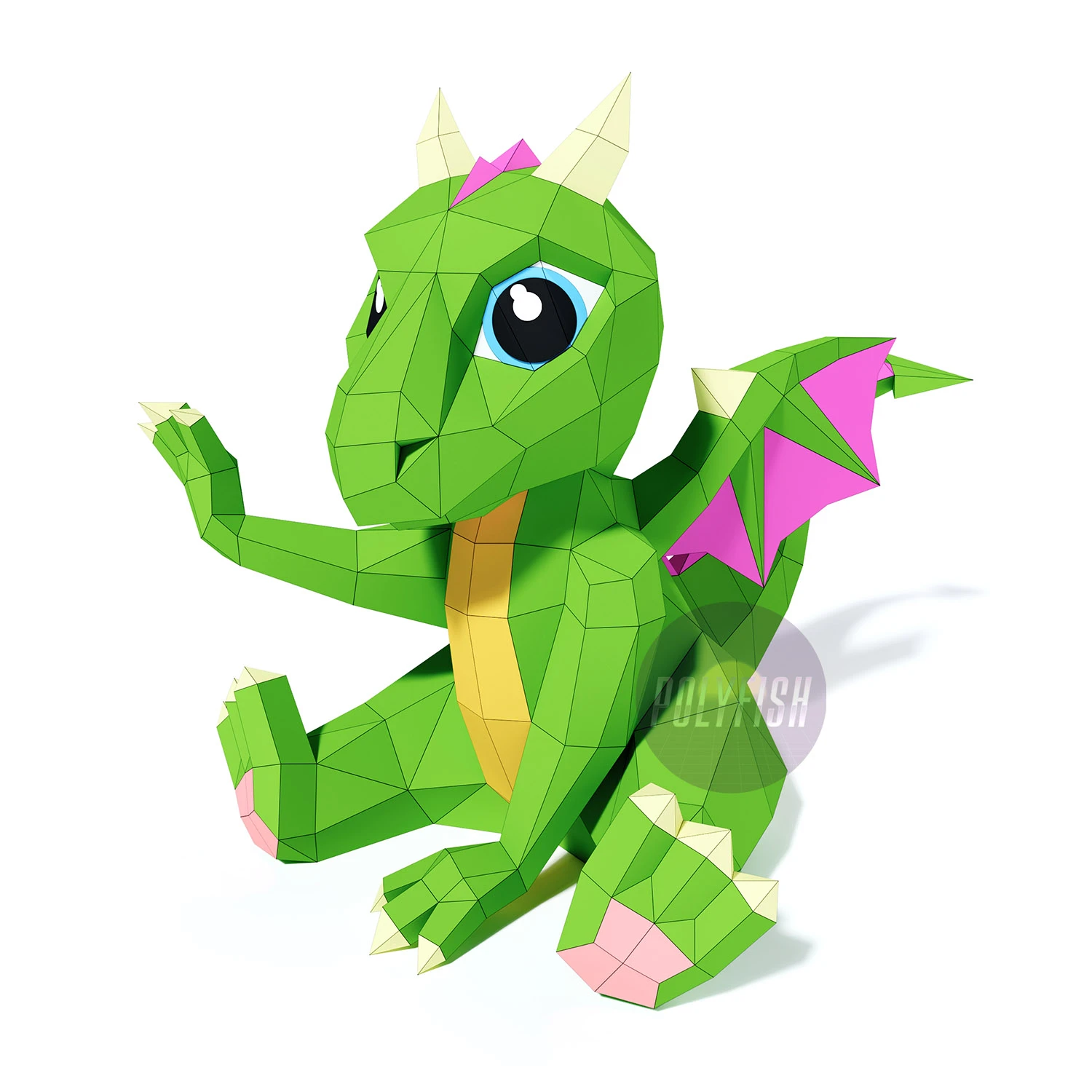 Baby Dragon PDF Template, Low Poly, Paper Sculpture, DIY, Pepakura ...