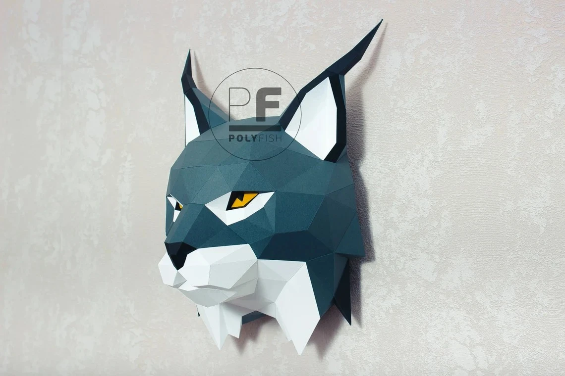Lynx Head PDF Template, Low Poly, Paper Sculpture, DIY, Pepakura ...