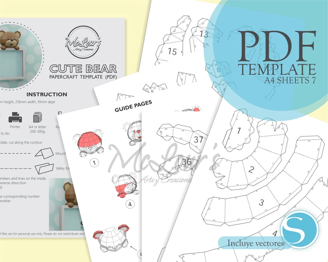 Cute Bear/ Tender Bear/ Template PDF/ Low Poly/ Papercraft Bear/ 3D ...