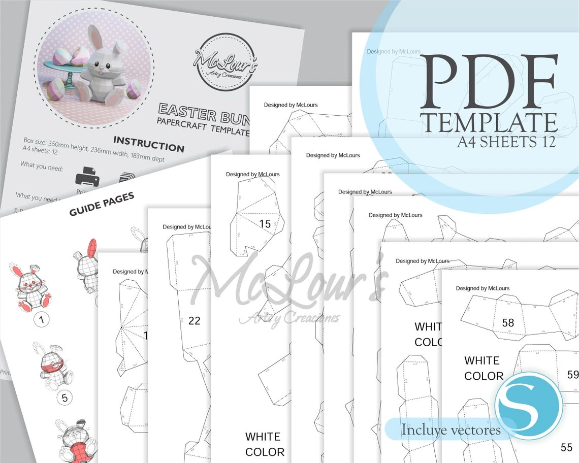 Easter Bunny/ Craft/ Conejo de Pascua/ Template PDF/ Low Poly ...