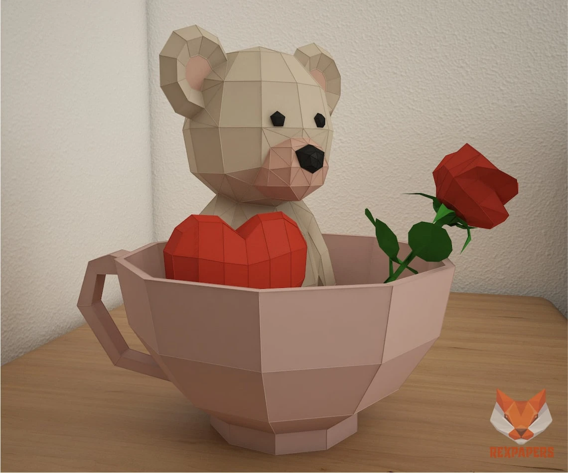 Cuddly Bear, Cute Teddy Bear Papercraft, PDF Template, DIY 3d Model ...
