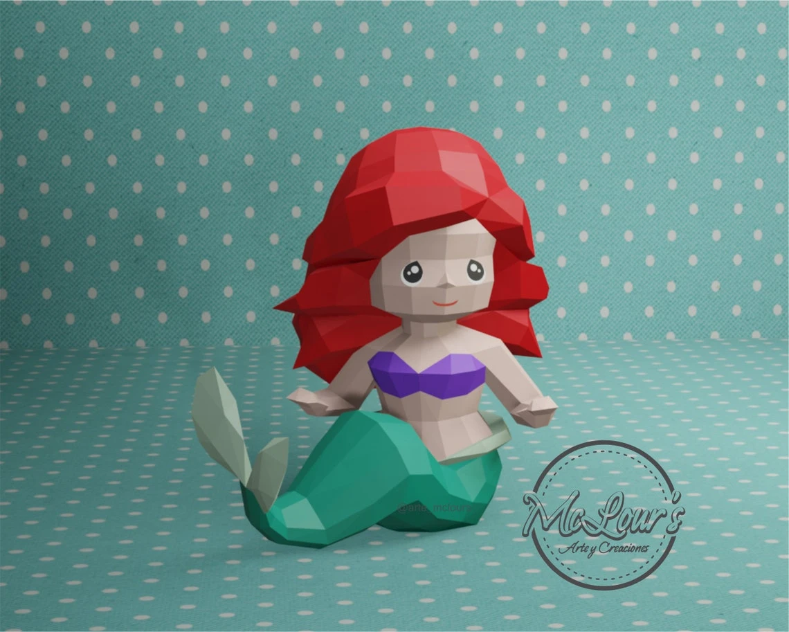 Princess Ariel/ The Little Mermaid/ DiY Craft/ Template PDF/ Low Poly ...