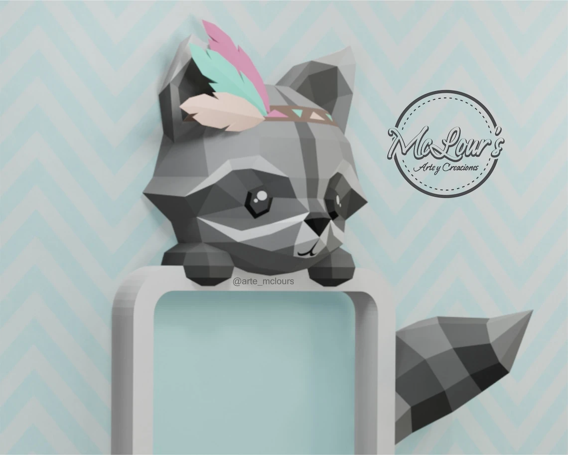 Raccoon Shadow Box/ Boho/ DiY Craft/ Template PDF/ Low Poly/ Papercraft ...
