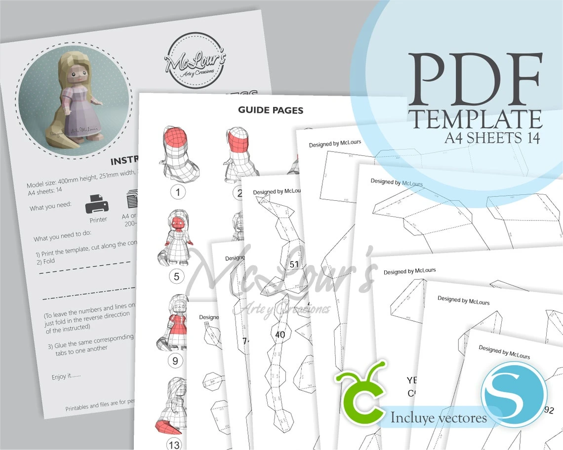 Princess Rapunzel/ Tangled/ DiY Craft/ Template PDF/ Low Poly ...