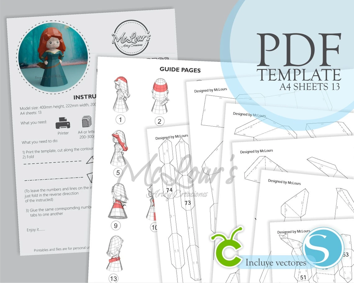 Princess Merida/ Brave/ DiY Craft/ Template PDF/ Low Poly/ Papercraft ...