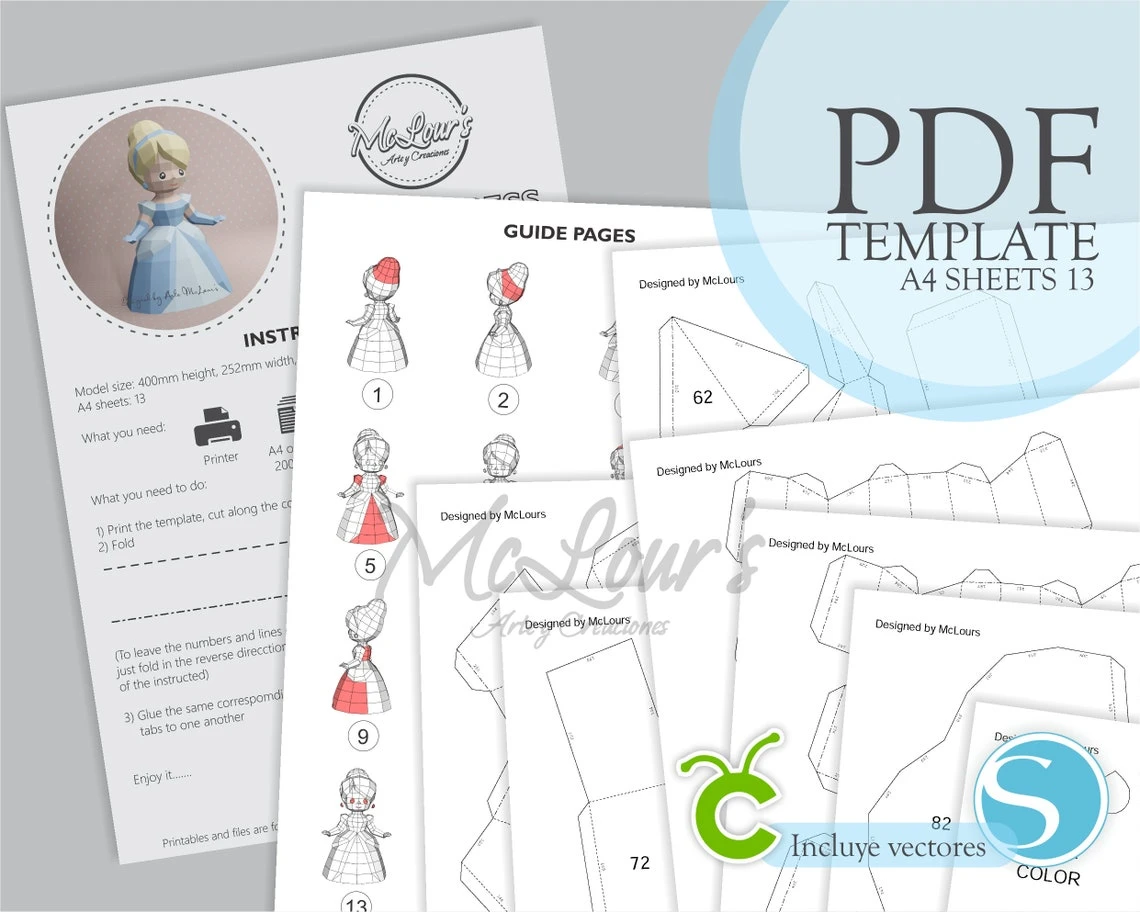 Princess Cinderella/ Cinderella/ DiY Craft/ Template PDF/ Low Poly ...