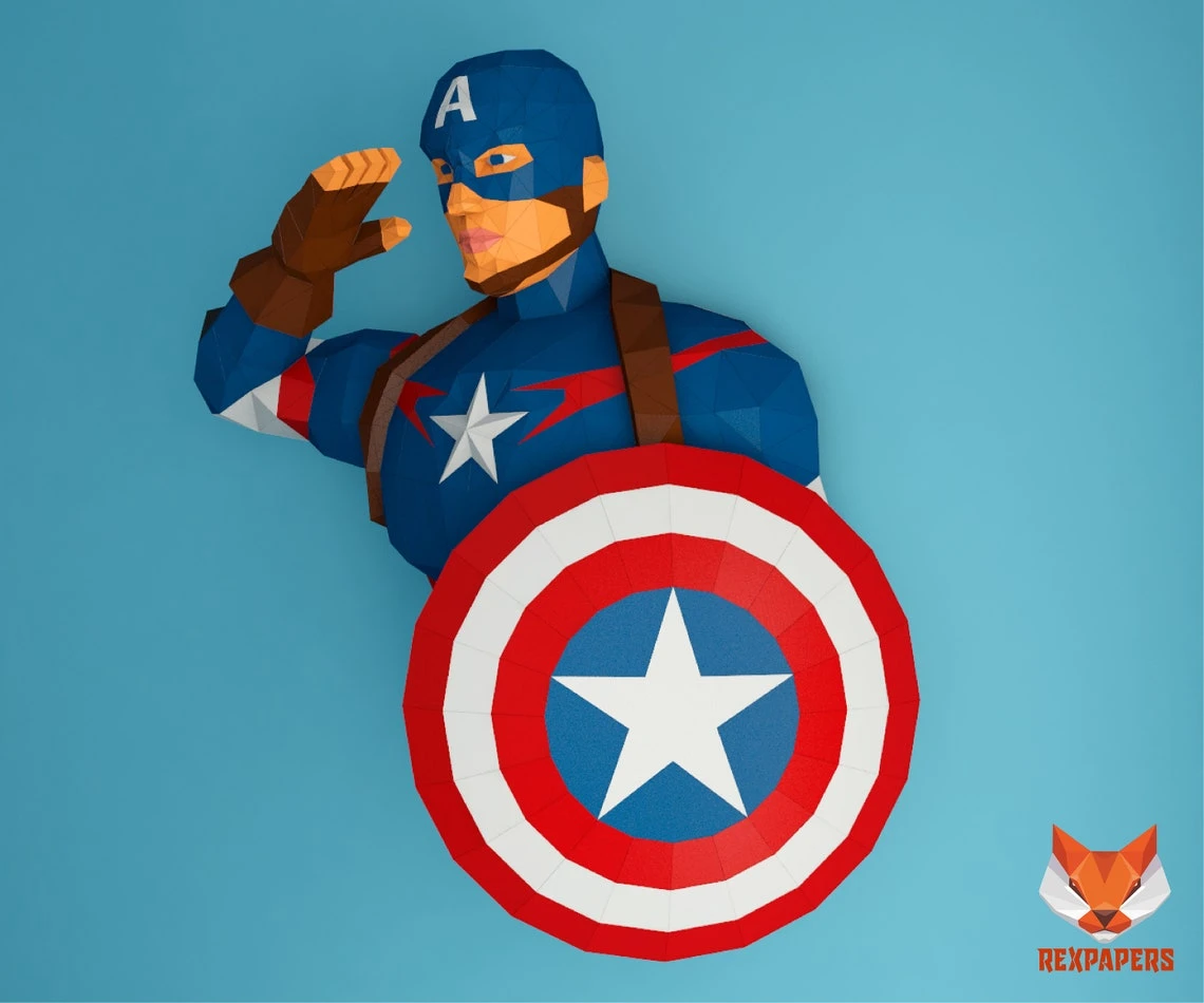 Captain America Papercraft, PDF Template, DIY 3d Model, FanArt, Paper ...