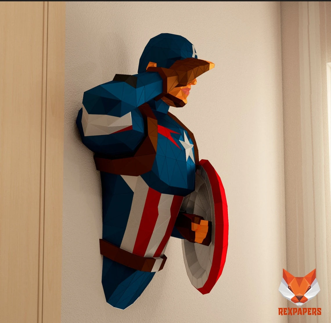 Captain America Papercraft, PDF Template, DIY 3d Model, FanArt, Paper ...
