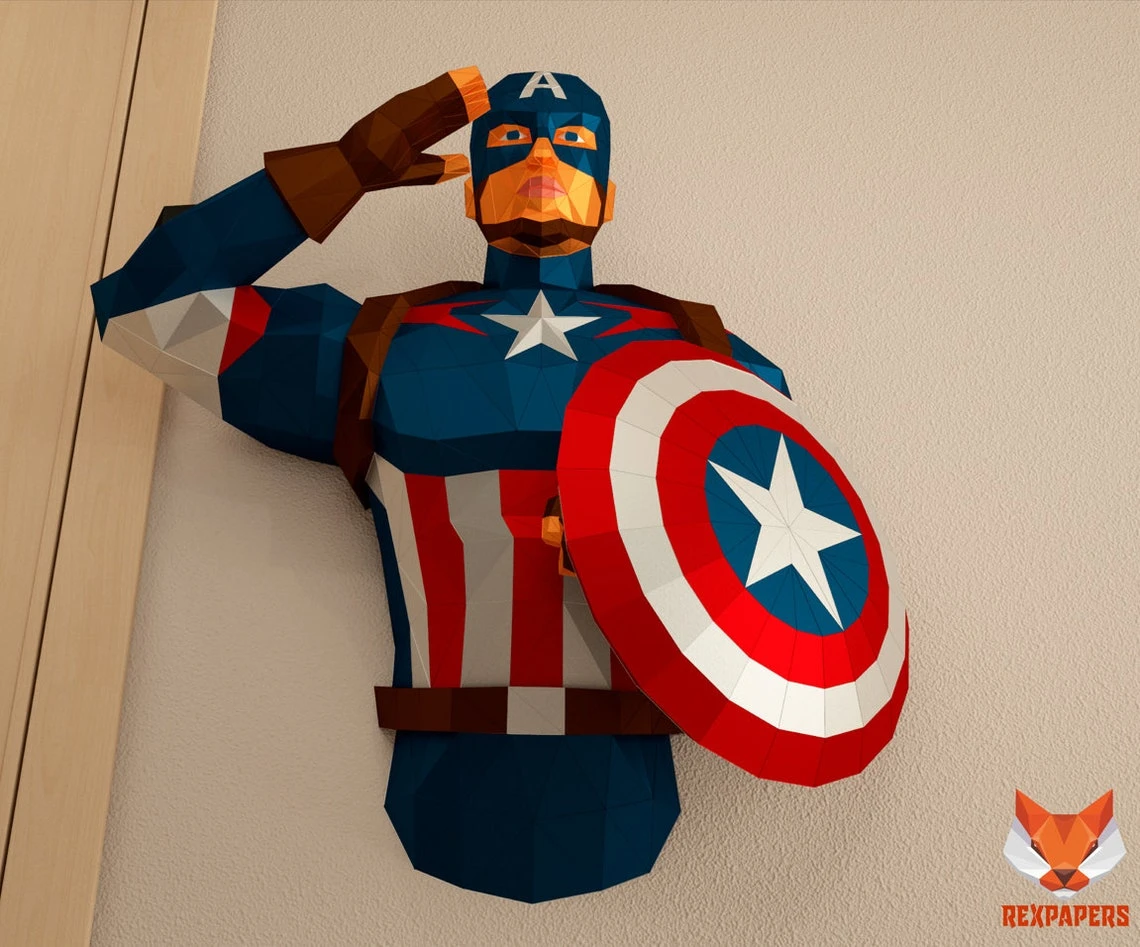 Captain America Papercraft, PDF Template, DIY 3d Model, FanArt, Paper ...