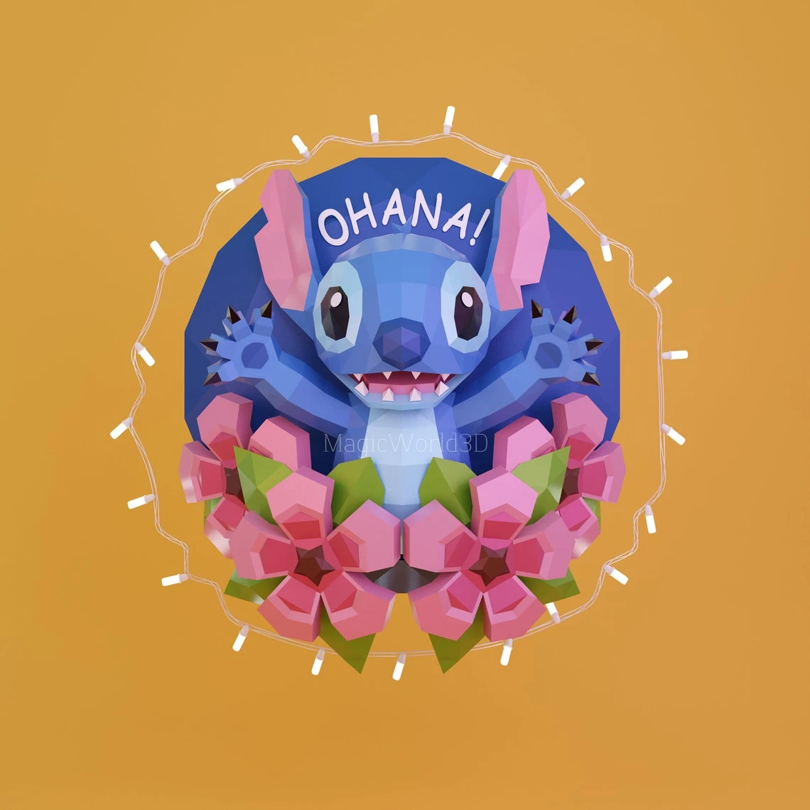 Stitch with Flowers Low Poly, Papercraft, PDF template, Paper model ...