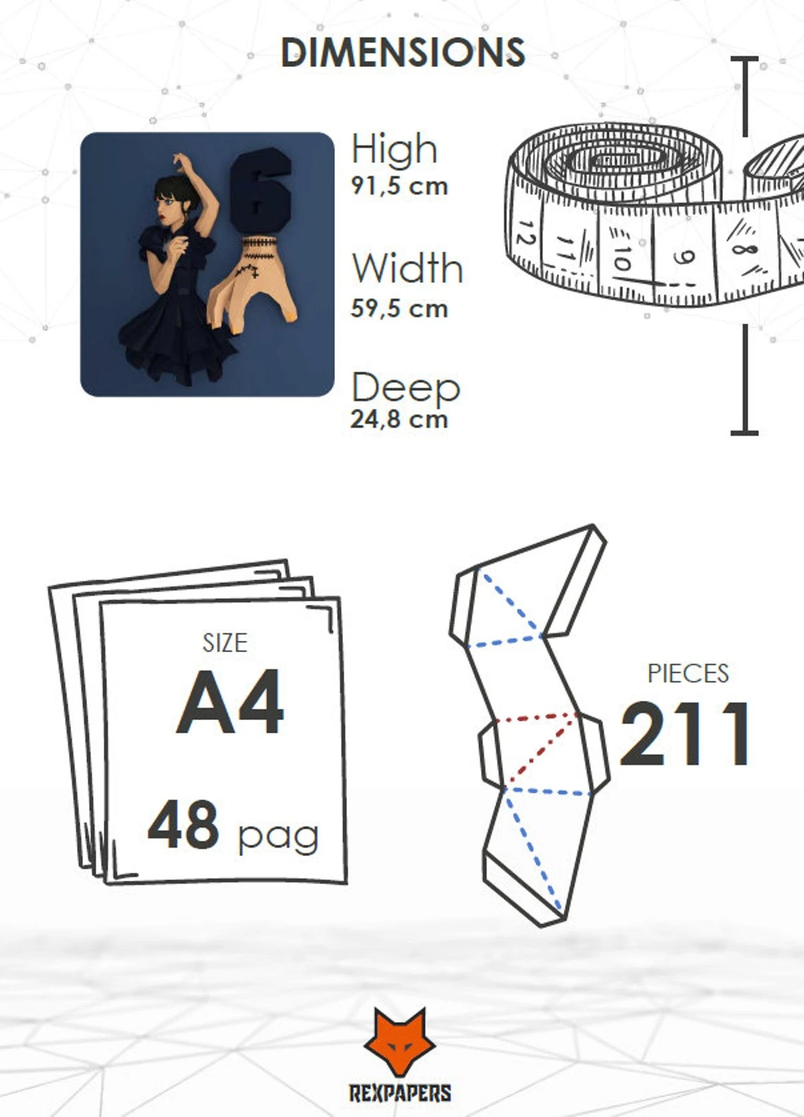 Merlina, Wednesday, The Addams Family Papercraft, PDF Template, DIY 3d ...