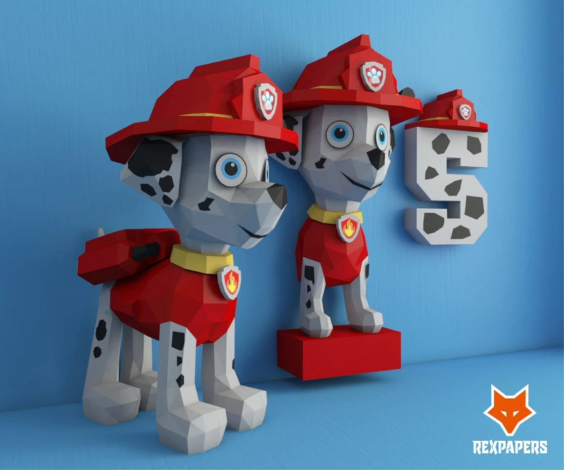 Marshall, PAW Patrol Papercraft, PDF Template, DIY 3d Model, FanArt ...