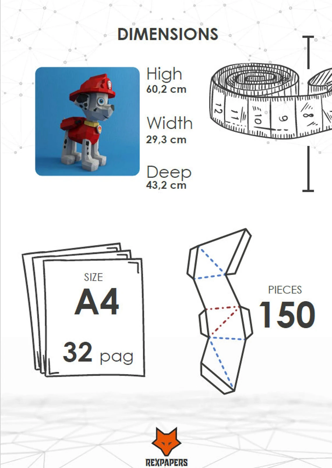 Marshall, PAW Patrol Papercraft, PDF Template, DIY 3d Model, FanArt ...