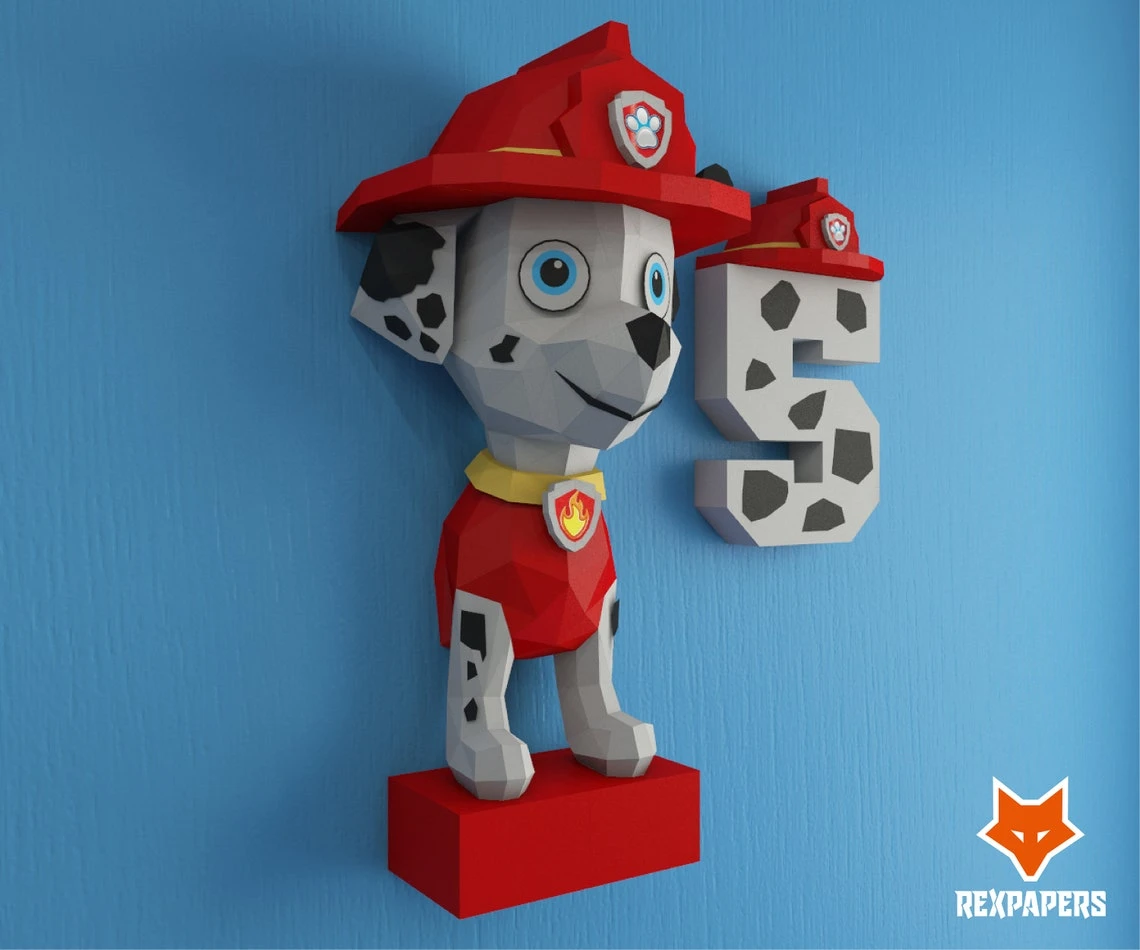 Marshall, PAW Patrol Papercraft, PDF Template, DIY 3d Model, FanArt ...