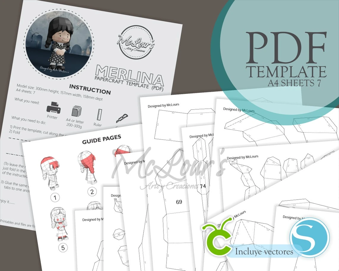 Princess Merlina/ Wednesday/ The Addams Family/ DiY Craft/ Template PDF ...