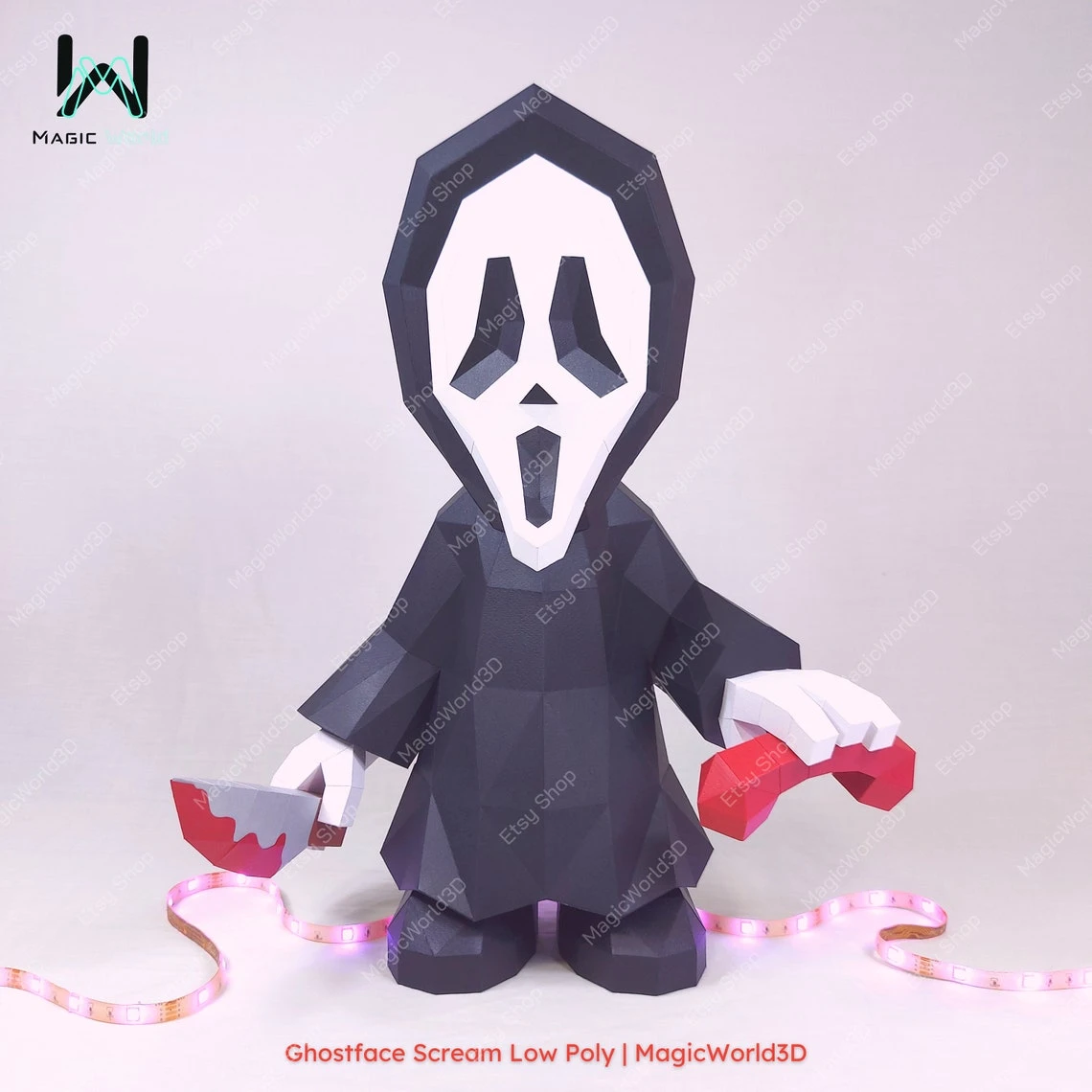 Ghostface Scream Low Poly, Papercraft, PDF template, Paper model ...