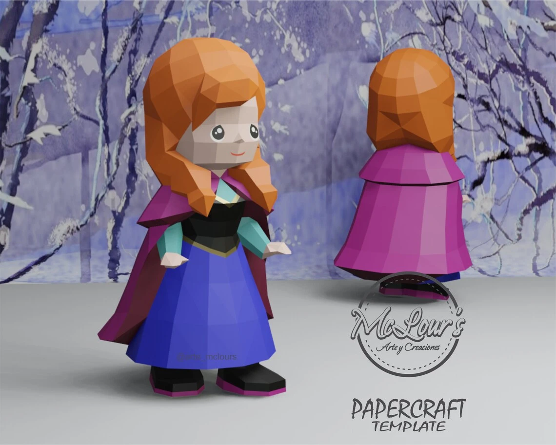Princess Anna/ Frozen/ DiY Craft/ Template PDF/ Low Poly/ Papercraft ...