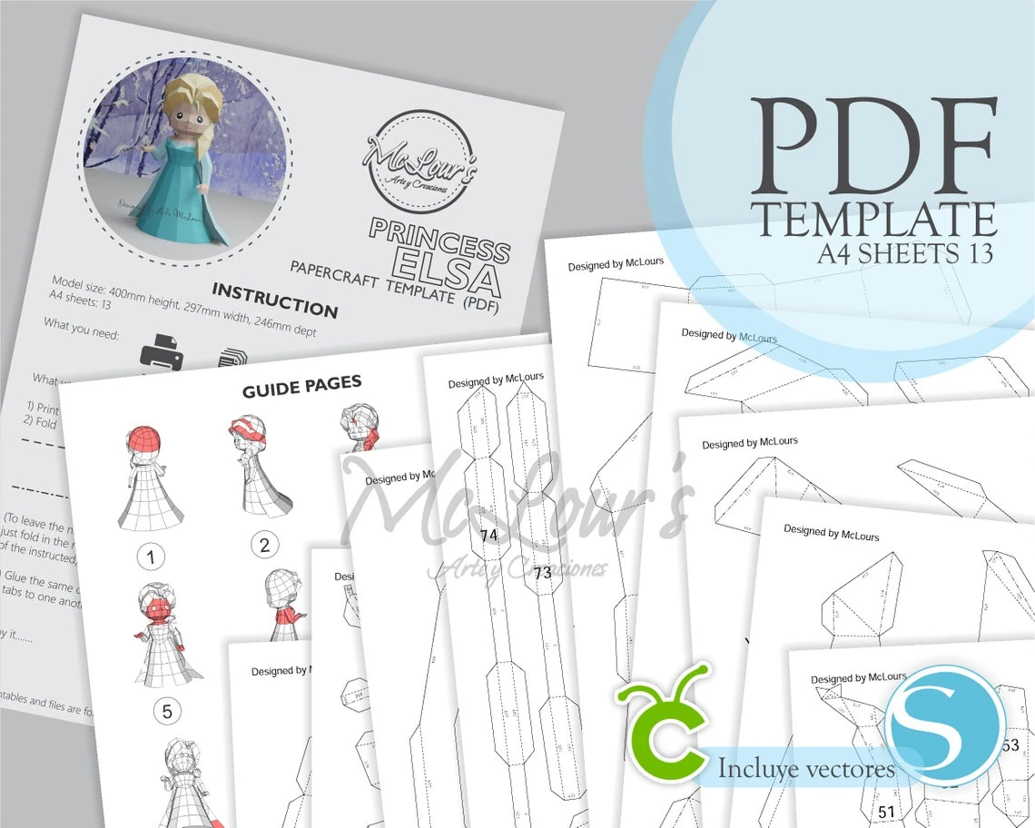 Princess Elsa/ Frozen/ DiY Craft/ Template PDF/ Low Poly/ Papercraft ...