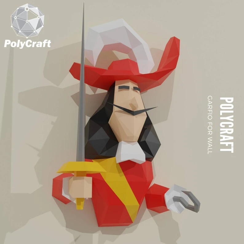 Captain Hook, Papercraft Wall paper model, PDF Pirates template, Peter ...