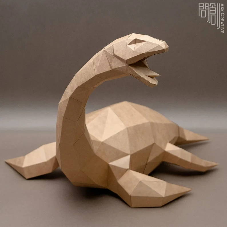 Plesiosaur paper model ,Papercraft , DIY , Low poly ,Plesiosaur Model ...