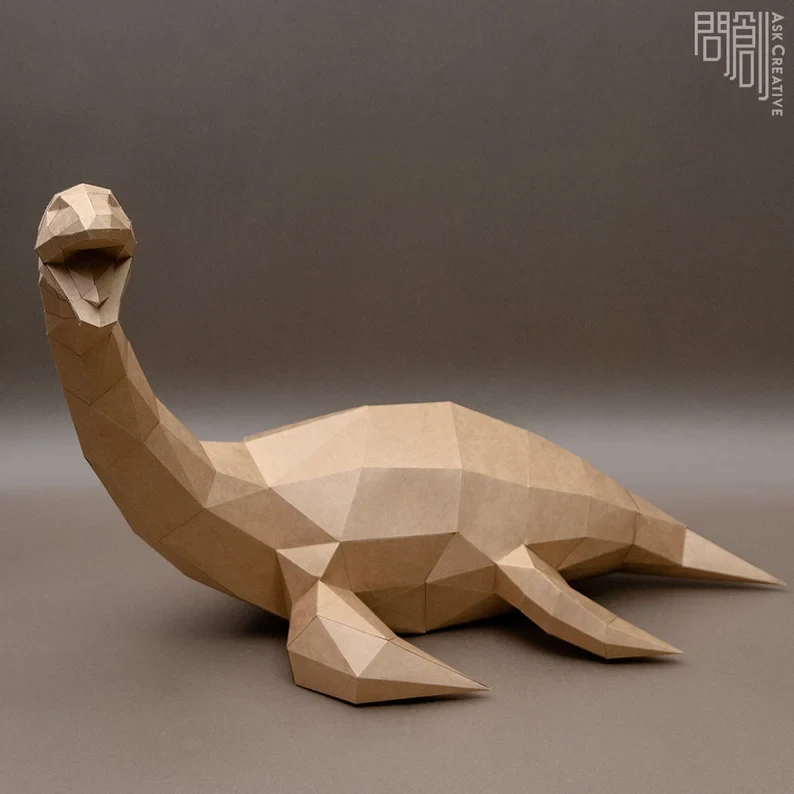 Plesiosaur paper model ,Papercraft , DIY , Low poly ,Plesiosaur Model ...