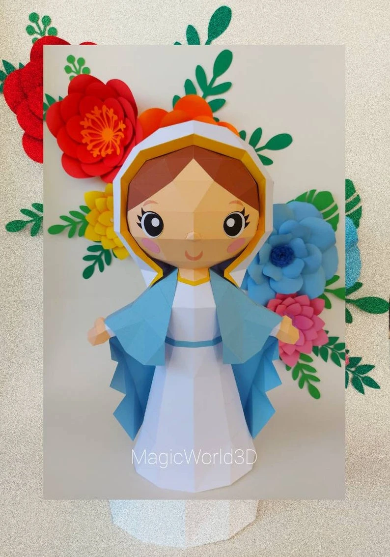 Cute Virgin Mary Low Poly, Papercraft, PDF template, Paper model ...
