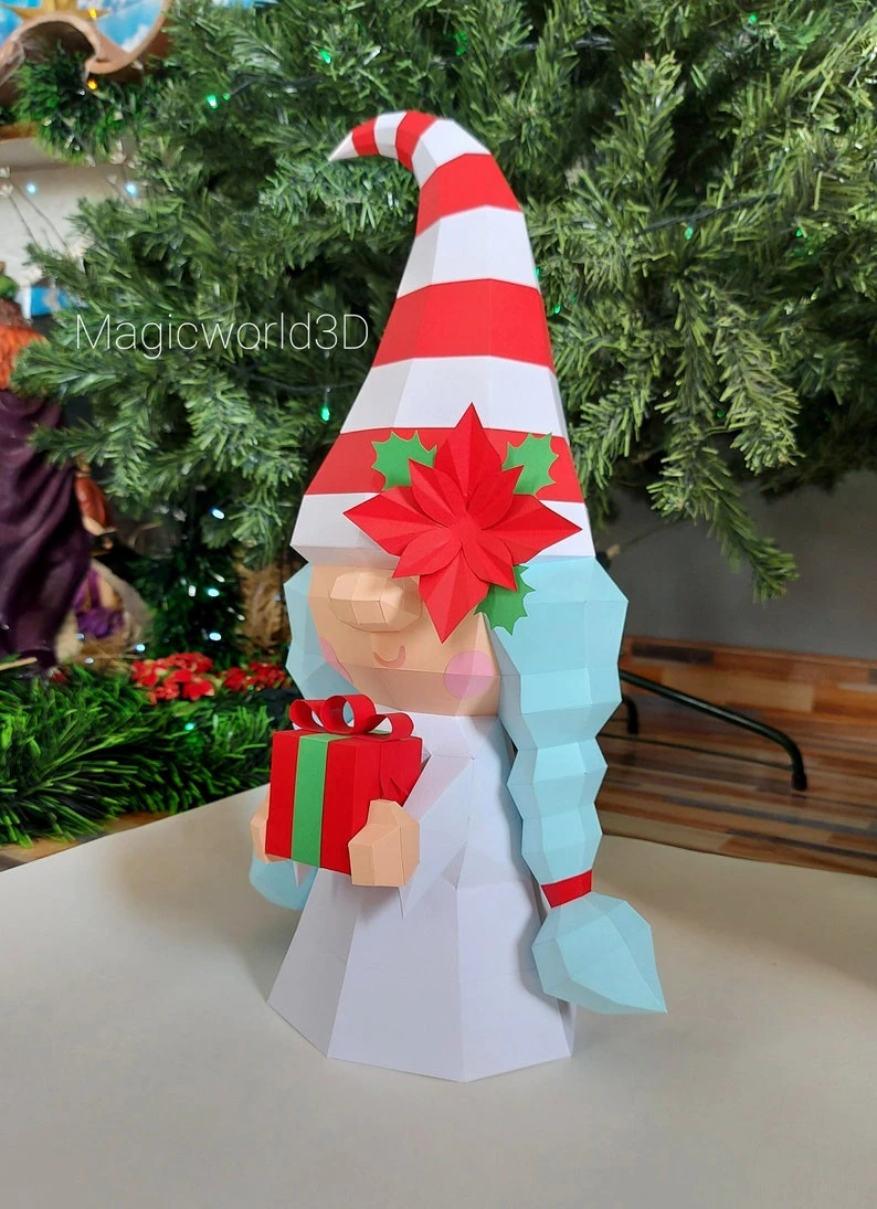 Gnome Lady Low Poly, Papercraft, PDF template, Paper model, Sculpture ...