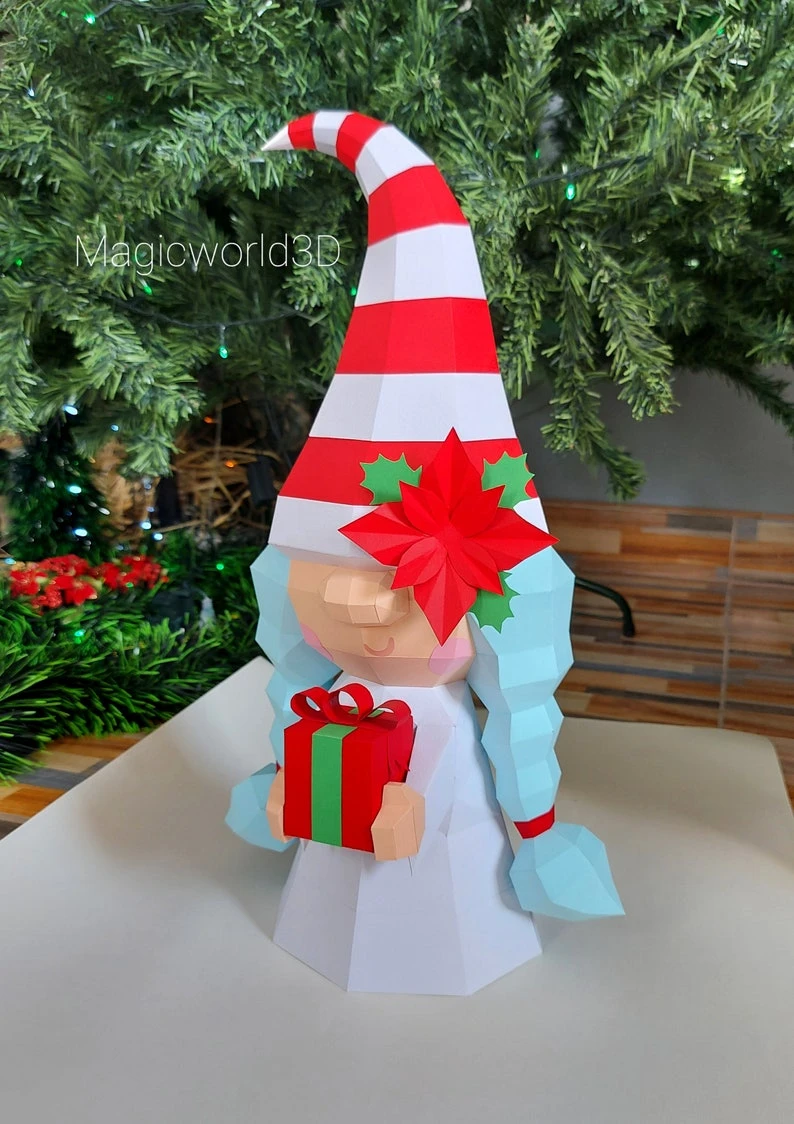 Gnome Lady Low Poly, Papercraft, PDF template, Paper model, Sculpture ...