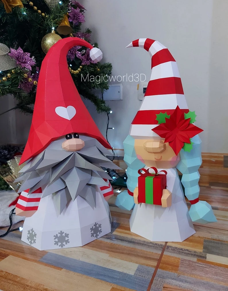 Gnome Lady Low Poly, Papercraft, PDF template, Paper model, Sculpture ...