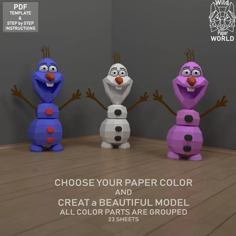Olaf paper 3d model, Papercraft Olaf, DIY model, 3D papecraft sculpture ...
