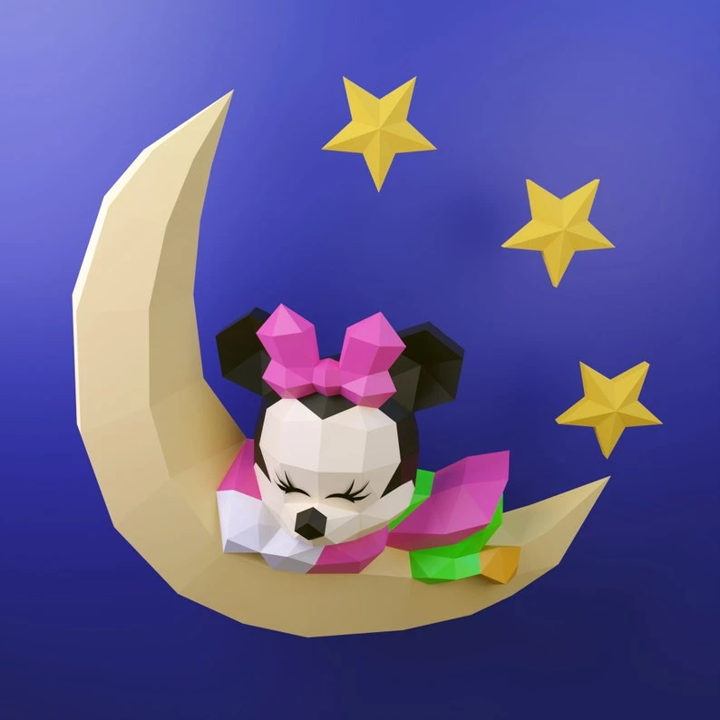 Papercraft Baby Minnie Sleeping template, DIY PDF, FDX, Low Poly, mouse ...