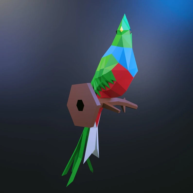 Papercraft Quetzal, template, bird, animal, DIY PDF, FDX, Low Poly ...