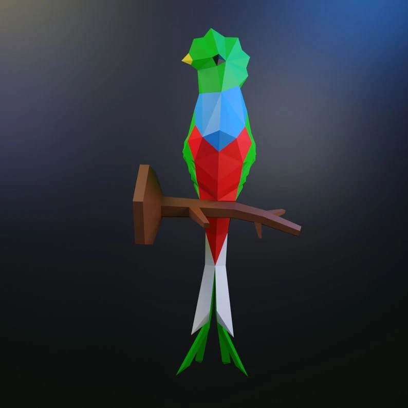 Papercraft Quetzal, template, bird, animal, DIY PDF, FDX, Low Poly ...