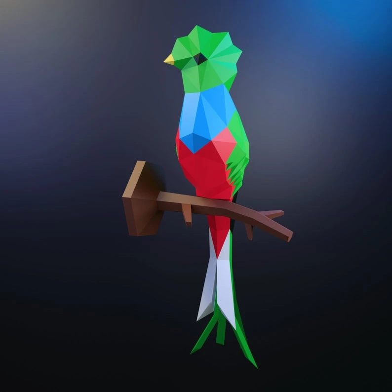 Papercraft Quetzal, template, bird, animal, DIY PDF, FDX, Low Poly ...