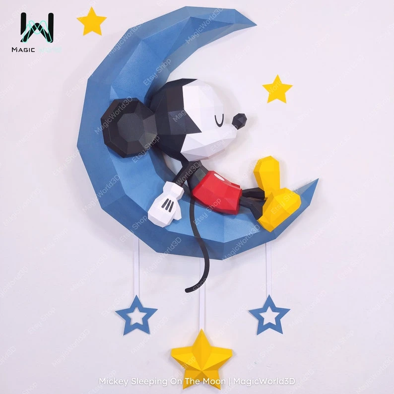 Mickey Sleeping On The Moon Low Poly, Papercraft, PDF template, Paper ...